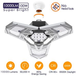 Garage Light, 100W Ultra Bright Garage Lights Ceiling LED with 3 Adjustable Panels, Garage Lighting LED Garage Storage Light 10000LW 6500K LED Garage Light for Basement, Workshop, Storage Room