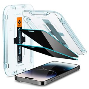 spigen tempered glass screen protector [glastr ez fit - privacy] designed for iphone 14 pro [case friendly] - 2 pack