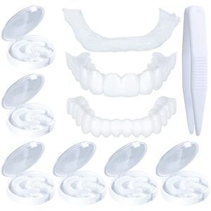 6 set fake teeth temporary denture teeth veneer snap in teeth confidence smile dentures veneers fake white teeth with mini tweezers for men and women bad teeth whitening alternative