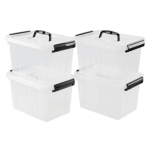 Ramddy 6 Quart Plastic Latching Storage Bin, 4 Pack Clear Container Box with Lid