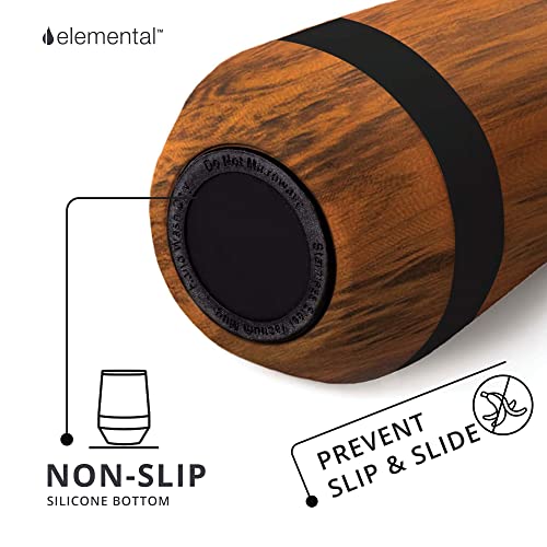 Elemental Wine Tumbler, 10oz Stainless Steel Wine Glasses, Vacuum Insulated Stemless Cup, Coffee Tumbler, Shatter-proof Sip Lid, Teak Wood