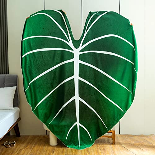 Leaf Blanket Green Plant Throw Blankets Soft Plush Flannel Throw Decorative Leaves Design for Plant Lovers Bed Couch and Sofa