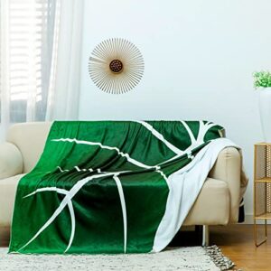 Leaf Blanket Green Plant Throw Blankets Soft Plush Flannel Throw Decorative Leaves Design for Plant Lovers Bed Couch and Sofa