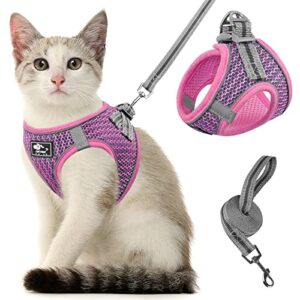 cat harness leash set no escape proof soft waking cat adjustable vest harness for puppy, comfortable outdoor lightweight,easy control breathable black xs (pink, x-small (chest size:8"-10"))