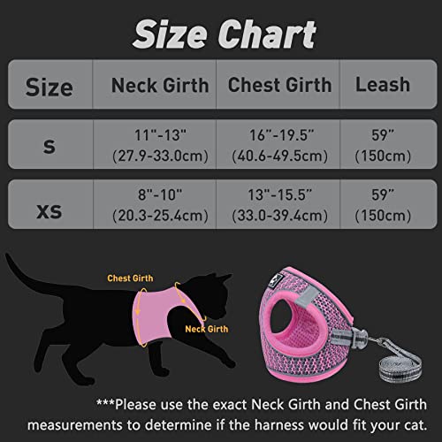 Cat Harness Leash Set no Escape Proof Soft Waking cat Adjustable Vest Harness for Puppy, Comfortable Outdoor Lightweight,Easy Control Breathable Black xs (Pink, X-Small (Chest Size:8"-10"))