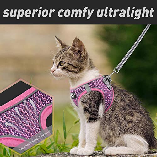 Cat Harness Leash Set no Escape Proof Soft Waking cat Adjustable Vest Harness for Puppy, Comfortable Outdoor Lightweight,Easy Control Breathable Black xs (Pink, X-Small (Chest Size:8"-10"))