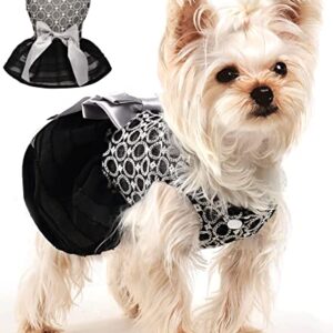 Yikeyo Dog Dress for Small Dogs Girl Female Dog Clohtes Pet Puppy Stripe Tutu with Flowers Dog Princess Dresses Clothing for Summer Beach Outfit Apparel for Chihuahua Yorkies (Black, X-Small)