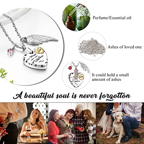 abooxiu Heart Urn Necklaces for Ashes with 12 Pcs Birthstones Cremation Necklace for Ashes Stainless Steel Cremation Jewelry for Son - Your Wings Were Ready, But My Heart Was Not