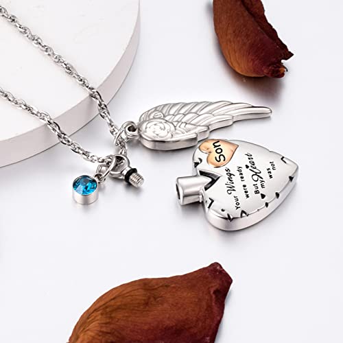 abooxiu Heart Urn Necklaces for Ashes with 12 Pcs Birthstones Cremation Necklace for Ashes Stainless Steel Cremation Jewelry for Son - Your Wings Were Ready, But My Heart Was Not