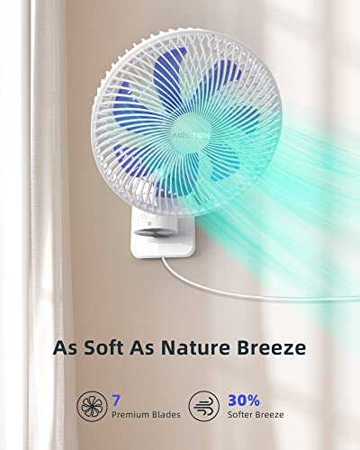 Airbition 8” Small Wall Mount Fan with Remote Control, 90°Oscillating, 4 Speeds, Timer, Included 120° Adjustable Tilt, High Velocity, 70Inch Cord, for RV Bedroom Home Office Garage