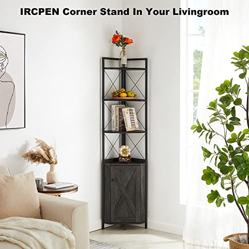 IRCPEN 5-Tier Standing Corner Shelf,70.5" Tall Ladder Corner Storage Cabinet with Doors,Rustic Display Rack Multipurpose Bookshelf Bookcase,Plant Stand for Living Room, Bedroom (12.6x18.9x70.47inches)