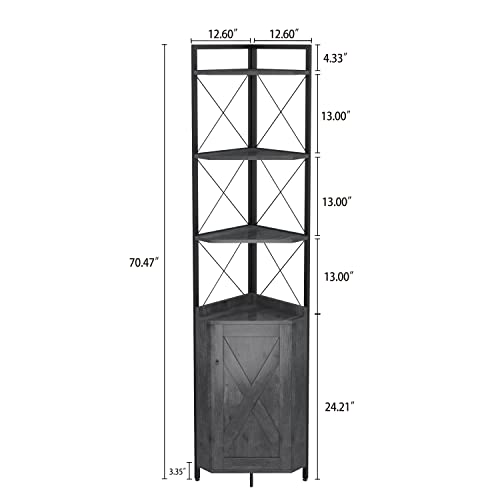 IRCPEN 5-Tier Standing Corner Shelf,70.5" Tall Ladder Corner Storage Cabinet with Doors,Rustic Display Rack Multipurpose Bookshelf Bookcase,Plant Stand for Living Room, Bedroom (12.6x18.9x70.47inches)