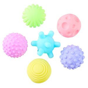 tamu style puppy chew toys for teething, 6 pack, soft colorful vinyl, fun ball shapes, mentally stimulating shapes and audible squeaker, promotes active, healthy play and even float in water