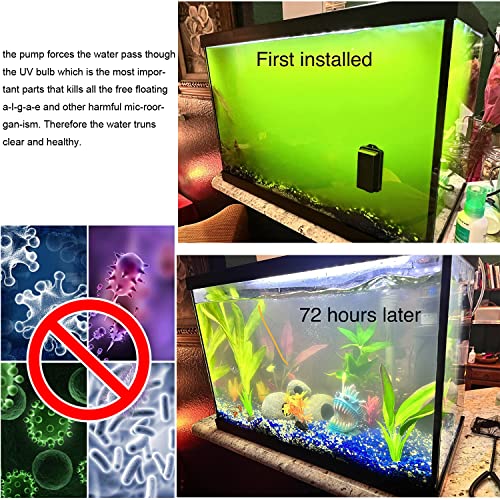 MUZIBAMA U-V Filter Green Water Killing Machine Pump for Up to 100 Gallon Aquarium Fish Tank Submersible Water Pump with Bubble Function 110V 9W 200GPH