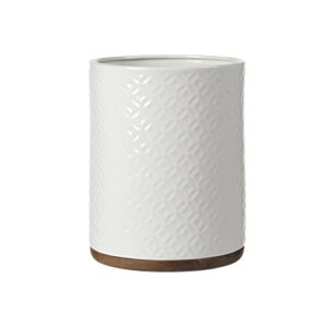 motifeur bathroom wastebasket - ceramic decorative trash can with wooden base (white and beige)…