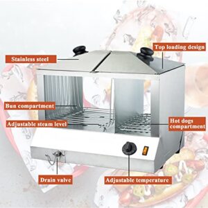 Commercial Hot Dog Machine With Bun Steamer Hotdogs Food Display Warmer Electric Portable (100 hotdogs,48 buns)