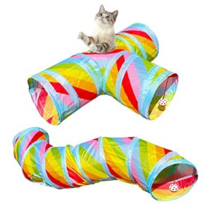 cat tunnel for indoor cats large 2 in 1, with play ball s-shape 3 way colorful collapsible interactive peek hole pet tube toys, puppy, kitty, kitten, rabbit