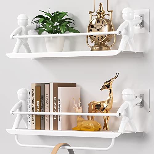 Floating Shelves Wall Mounted, DUSASA 2 Pack Modern Metal Wall Shelves for Bathroom, Kitchen, Bedroom, Bathroom Shelf with Floating Shelves White