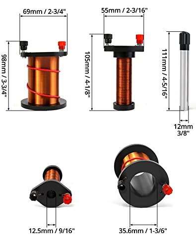 QWORK Demonstration Induction Coil with Primary Coil, Secondary Coil and Soft Iron Core Cylindrical Magnet for Physics Teaching, 2 Set