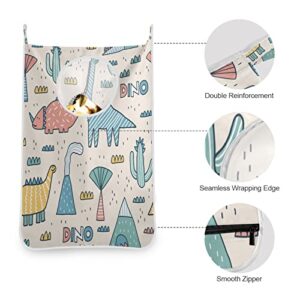 ElliTarr Hanging Laundry Hamper Bag Over the Door Wall Large Dirty Clothes Hamper with Stainless Steel Hooks 29.5X20inch 2Pack Cute Dinosaur Beige