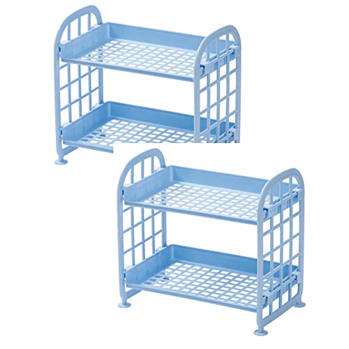 musltaiy Creative Two-Layer Hollow Plastic Rack Table Kitchen Organizer Bathroom Double Layer Cosmetic Storage Shelf,Blue