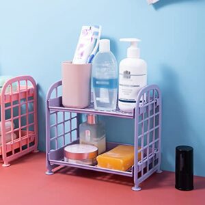 musltaiy Creative Two-Layer Hollow Plastic Rack Table Kitchen Organizer Bathroom Double Layer Cosmetic Storage Shelf,Blue