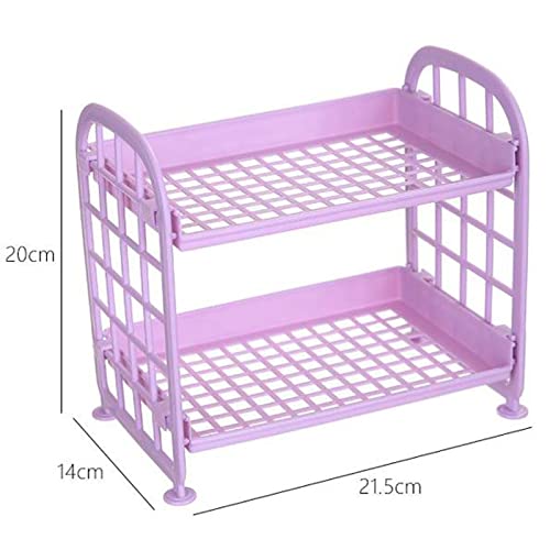 musltaiy Creative Two-Layer Hollow Plastic Rack Table Kitchen Organizer Bathroom Double Layer Cosmetic Storage Shelf,Blue