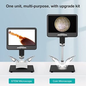 10 inch HDMI Digital Coin Microscope with 10'' Stand Full Coin View, LINKMICRO LM207S-Pro Electronic Microscope Camera for Soldering UHD 2160P, Windows 32GB SD Card