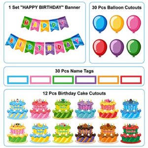 74 Pcs Happy Birthday Bulletin Board Set Includes Months Balloon Cut-Outs and Name Plates for Classroom Calendars Decor Wall Decorations