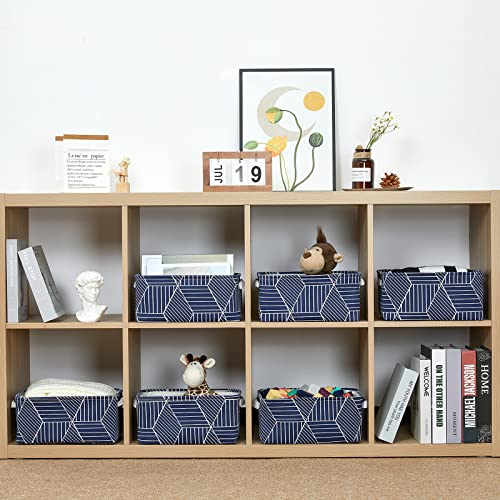 Neykioy Small Storage Baskets Shelf 6 Pack Baskets for Organizing, Decorative Baskets for Gifts Empty with Handles (11.8"L x 7.8"W x 5.1"H-Navy&White Stripes)