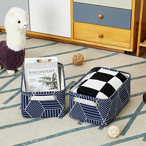 Neykioy Small Storage Baskets Shelf 6 Pack Baskets for Organizing, Decorative Baskets for Gifts Empty with Handles (11.8"L x 7.8"W x 5.1"H-Navy&White Stripes)