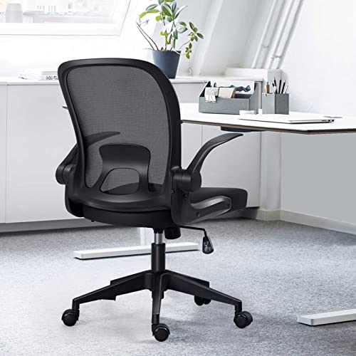 Darkecho Office Chair Ergonomic Desk Chair Mesh Computer Chair Modern Swivel Task Chair Comfy Executive Office Chair with Lumbar Support,Flip-up Armrests,Tilt Function and Foldable Backrest Black