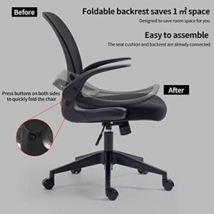 Darkecho Office Chair Ergonomic Desk Chair Mesh Computer Chair Modern Swivel Task Chair Comfy Executive Office Chair with Lumbar Support,Flip-up Armrests,Tilt Function and Foldable Backrest Black