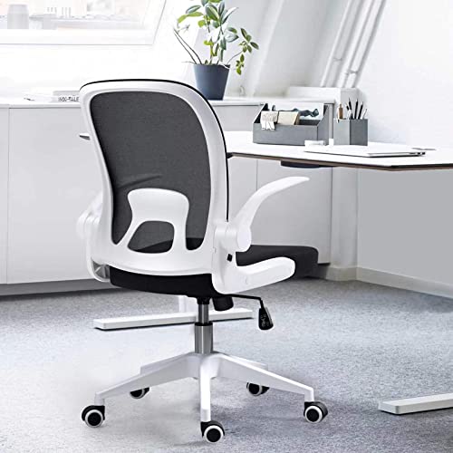 Darkecho Office Chair Ergonomic Desk Chair Mesh Computer Chair Modern Swivel Task Chair Comfy Executive Office Chair with Lumbar Support,Flip-up Armrests,Tilt Function and Foldable Backrest White