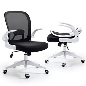 Darkecho Office Chair Ergonomic Desk Chair Mesh Computer Chair Modern Swivel Task Chair Comfy Executive Office Chair with Lumbar Support,Flip-up Armrests,Tilt Function and Foldable Backrest White