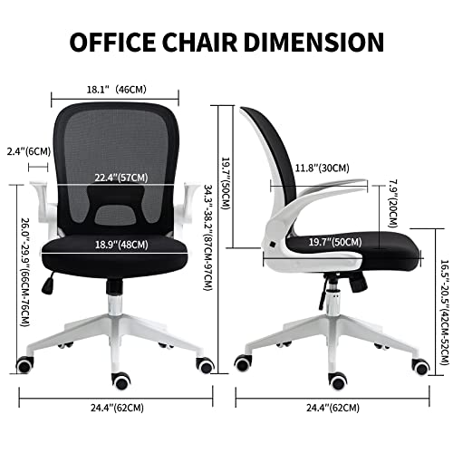 Darkecho Office Chair Ergonomic Desk Chair Mesh Computer Chair Modern Swivel Task Chair Comfy Executive Office Chair with Lumbar Support,Flip-up Armrests,Tilt Function and Foldable Backrest White