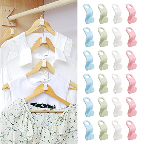 120Pcs Clothes Hanger Connector Hooks, Thicken, Load 30 Pounds, Used in Closet Space Savers and Organizer Closets(Pink, Blue, Green and White)