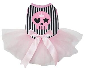 petitebella pink skull face puppy dog dress (stripes/pink, large)