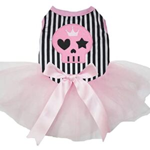 Petitebella Pink Skull Face Puppy Dog Dress (Stripes/Pink, Large)