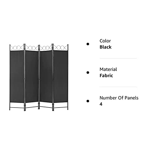 Room Divider 5.6FT Folding Privacy Screen 4 Panel Freestanding Partition Divider for Room Separation Steel Frame Screen for Home Office Bedroom,Black