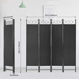 Room Divider 5.6FT Folding Privacy Screen 4 Panel Freestanding Partition Divider for Room Separation Steel Frame Screen for Home Office Bedroom,Black