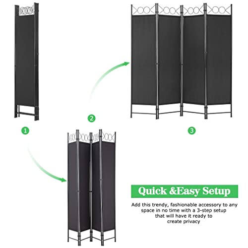 Room Divider 5.6FT Folding Privacy Screen 4 Panel Freestanding Partition Divider for Room Separation Steel Frame Screen for Home Office Bedroom,Black