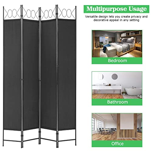 Room Divider 5.6FT Folding Privacy Screen 4 Panel Freestanding Partition Divider for Room Separation Steel Frame Screen for Home Office Bedroom,Black