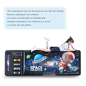 Pop Up Multifunction Pencil Case for Boys(NO LOCK), Cute Cartoon Pen Box Organizer Stationery with Sharpener, Schedule, Whiteboard, School Supplies, Best Birthday Gifts for Kids Teens-Black