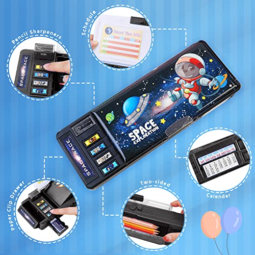 Pop Up Multifunction Pencil Case for Boys(NO LOCK), Cute Cartoon Pen Box Organizer Stationery with Sharpener, Schedule, Whiteboard, School Supplies, Best Birthday Gifts for Kids Teens-Black