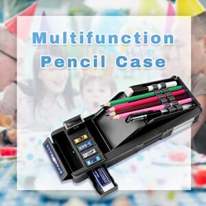 Pop Up Multifunction Pencil Case for Boys(NO LOCK), Cute Cartoon Pen Box Organizer Stationery with Sharpener, Schedule, Whiteboard, School Supplies, Best Birthday Gifts for Kids Teens-Black