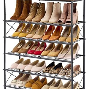 Tajsoon 6-Tier Shoe Rack Organizer, Industrial Shoe Rack for Closet Entryway, Metal Mesh Shoe Storage Shelf with X Shape Fixed Frame, Rustic Brown and Black