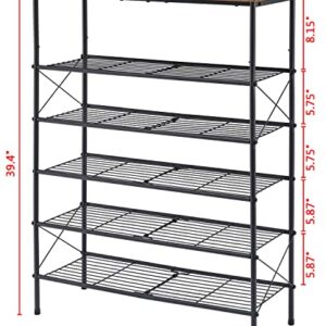 Tajsoon 6-Tier Shoe Rack Organizer, Industrial Shoe Rack for Closet Entryway, Metal Mesh Shoe Storage Shelf with X Shape Fixed Frame, Rustic Brown and Black