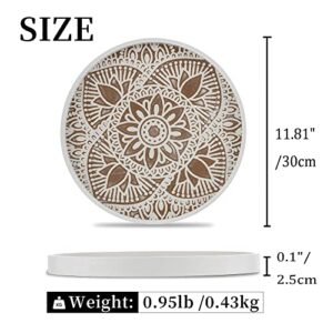 Hanobe Round Wood Decorative Tray: Rustic Coffee Table Tray Farmhouse Tray Decor White Washed Centerpiece Wooden Serving Trays Rounded Tray for Kitchen Counter Boho Ottoman Tray for Home