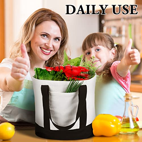 10 Pack Large Canvas Tote Bag with Pocket Kitchen Reusable Grocery Bags Bulk Black and Natural Plain Canvas Tote for Women DIY Beach Blank Multipurpose Cotton Tote Bag Set